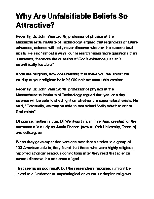 Shared post - Study: “Why Are Unfalsifiable Beliefs So Attractive?”