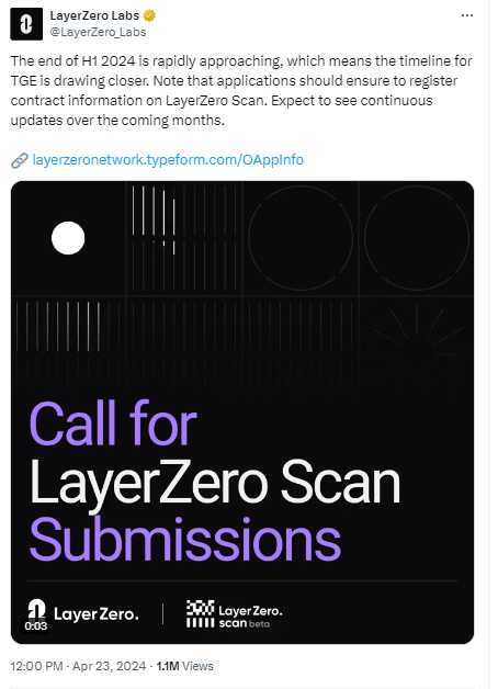 Shared post - 👀 LayerZero has announced a Token Generation Event in the first half of 2024 👀